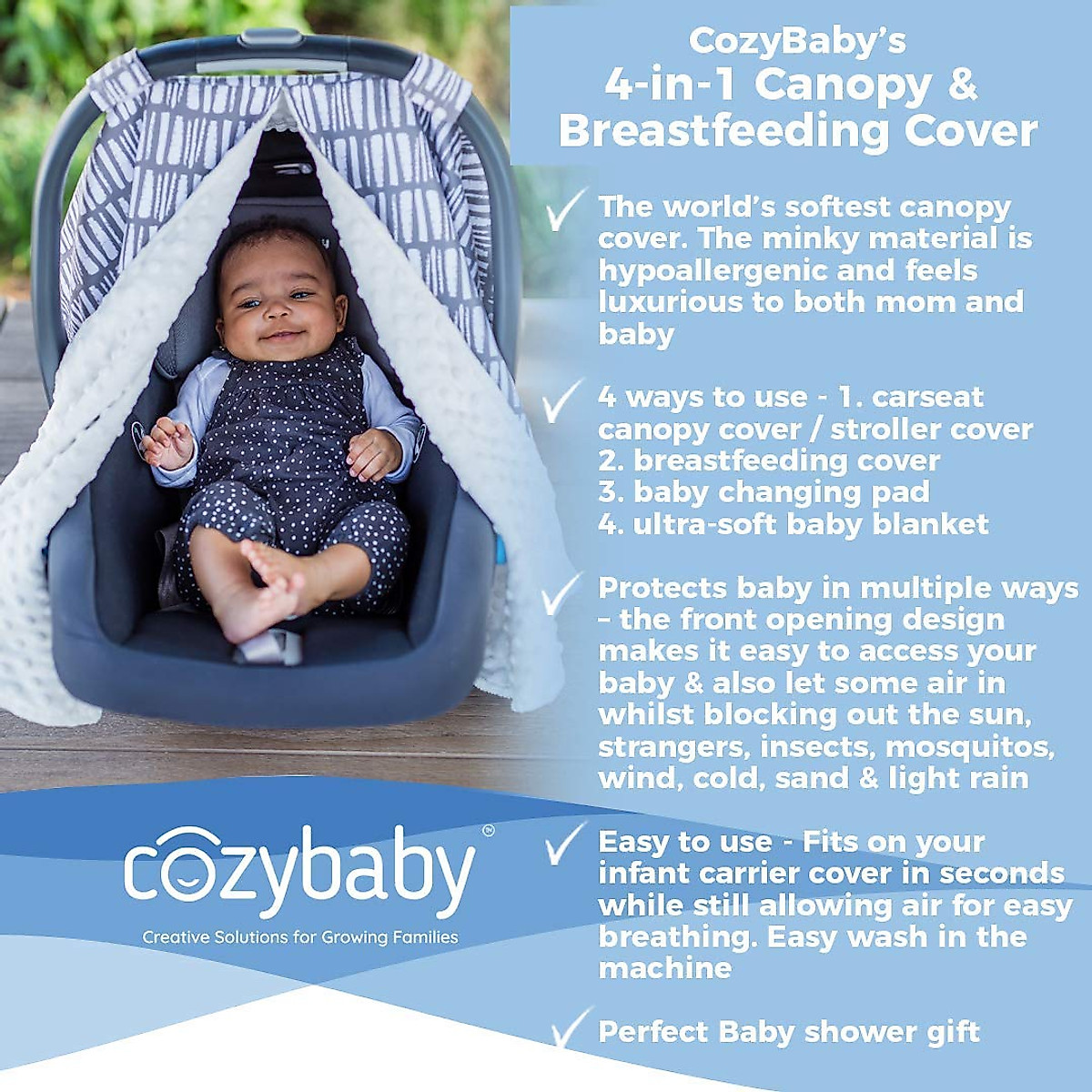 The World’s Softest 4-in-1 Carseat Canopy & Nursing Cover by CozyBaby. 4 Uses – Baby Car Seat & Stroller Cover, Nursing Cover Breastfeeding Scarf, Baby Change Mat & Ultra-Soft Baby Blanket (Gray)