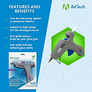 AdTech 0453 2-Temp Dual Temperature Hot Glue Gun Full Size, White