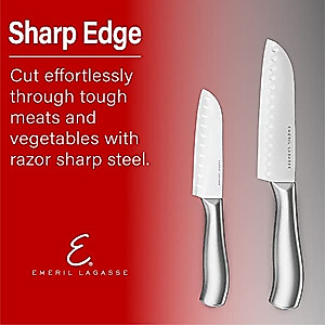 Emeril Lagasse 2-Piece Stainless Steel Santoku Knife Set - 7” Santoku Knife & 5” Santoku Knife - Slice Effortlessly through Fruit & Meat