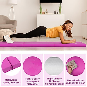 Signature Fitness 2" Thick Three Folds Folding Exercise Mat with Carrying Handles for MMA, Gymnastics and Home Gym Protective Flooring, Pink