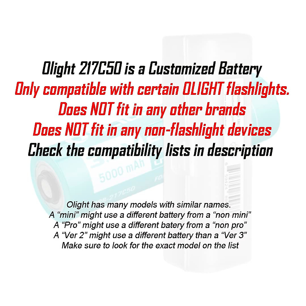 OLIGHT 5000mAH Customized Rechargeable Battery (217C50) Seeker 2/3, Seeker 2/3/4 Pro, Warrior X Pro, Freyr, and Odin Flashlights, with Battery Organizer