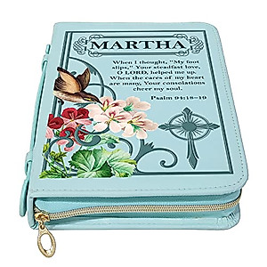 9.6x6.6 Inch Personalized Bible Cover, Custom Bible Cover – Personalized Leatherette Bible Cover and Carrying Case with Handle, Womens Bible Case - Teal (Design 5)