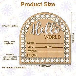 Baby Announcement Sign, 5.5 Inch Wooden Birth Newborn Welcome Sign Hello World New Baby Name Sign, Name Plaques for Girl Boys Photo Prop Baby Shower Nursery Hospital
