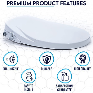 JEP Dual Nozzle Manual Bidet Toilet Seat for Elongated Toilets with Soft Close Seat and Cover | Bidet Seat for Rear & Feminine Cleaning, Easy to Install, Convenient, and Power Free (Elongated Toilet)