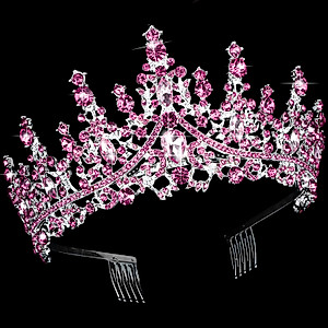 TOBATOBA Pink Crown Pink Tiara, Pink Crystal Tiaras and Crowns for Women, Wedding Tiara for Bride Princess Tiara, Royal Queen Crown Quinceanera Headpieces for Birthday Prom Pageant Halloween Cosplay