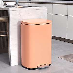 50 Liter / 13 Gallon Kitchen Trash Can with Lid, Stainless Steel Trash Can with Foot Pedal and Plastic Inner Bucket, Fingerprint-Resistant Soft Close Lid Garbage Can, Odor Proof and Hygienic, Pink