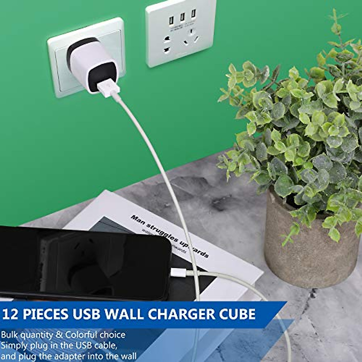 12 Pieces One Port USB Wall Charger USB Charger Adapter Quick Charger Cube 5V 1A USB Charger Wall Plug Charging Block Replacement for Most Smartphones and Tablets, Multiple Colors