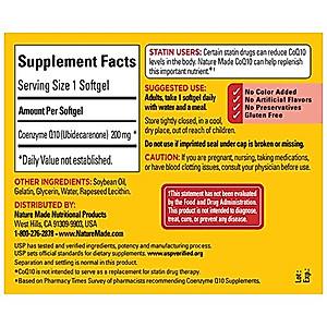 Nature Made CoQ10 200 mg, Dietary Supplement for Heart Health Support, 105 Softgels, 105 Day Supply