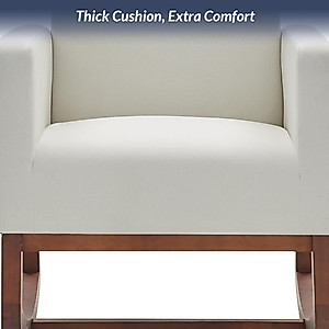 BELLEZE Modern Rocking Chair, Nursery Glider Rocker with Comfortable Padded Seat Solid Wood Base, Fabric Upholstery Arm Chair for Living Room Bedroom Baby Room - Felix (White)