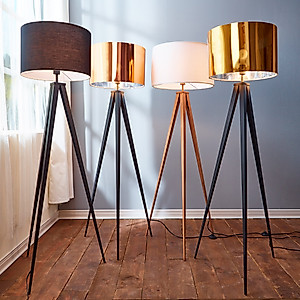 Versanora Romanza Modern LED Tripod Floor Lamp Tall Standing Light with Drum Shade Metal Legs for Living Room Study Reading Bedroom Home Office, 60 inch Height, Matte Black