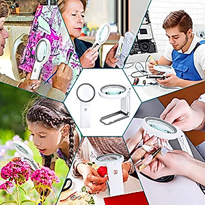 10X 30X Magnifying Glass with Light and Stand, Dimmable 18 LED Folding Handheld Magnifying Glass with Scale, Hands Free Lighted Magnifier for Close Working, Reading, Jewelry, Craft, Painting Miniature