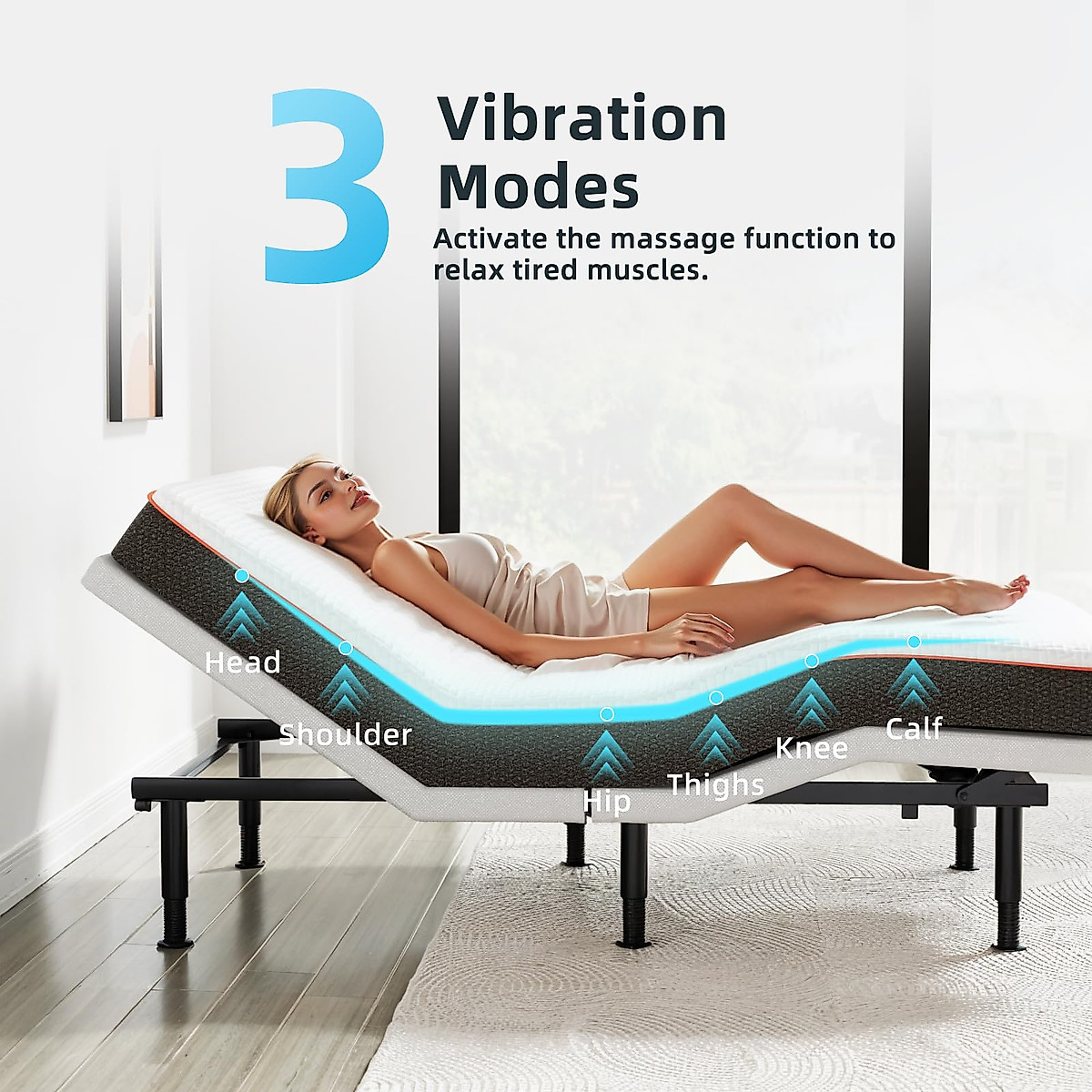 Full Adjustable Bed Base Frame, Massage & Wireless Remote, Dual USB Ports,Ergonomic Upholstered Bed Frame, Lift Motor, Under Bed Lighting, Independent Head and Foot Tilt