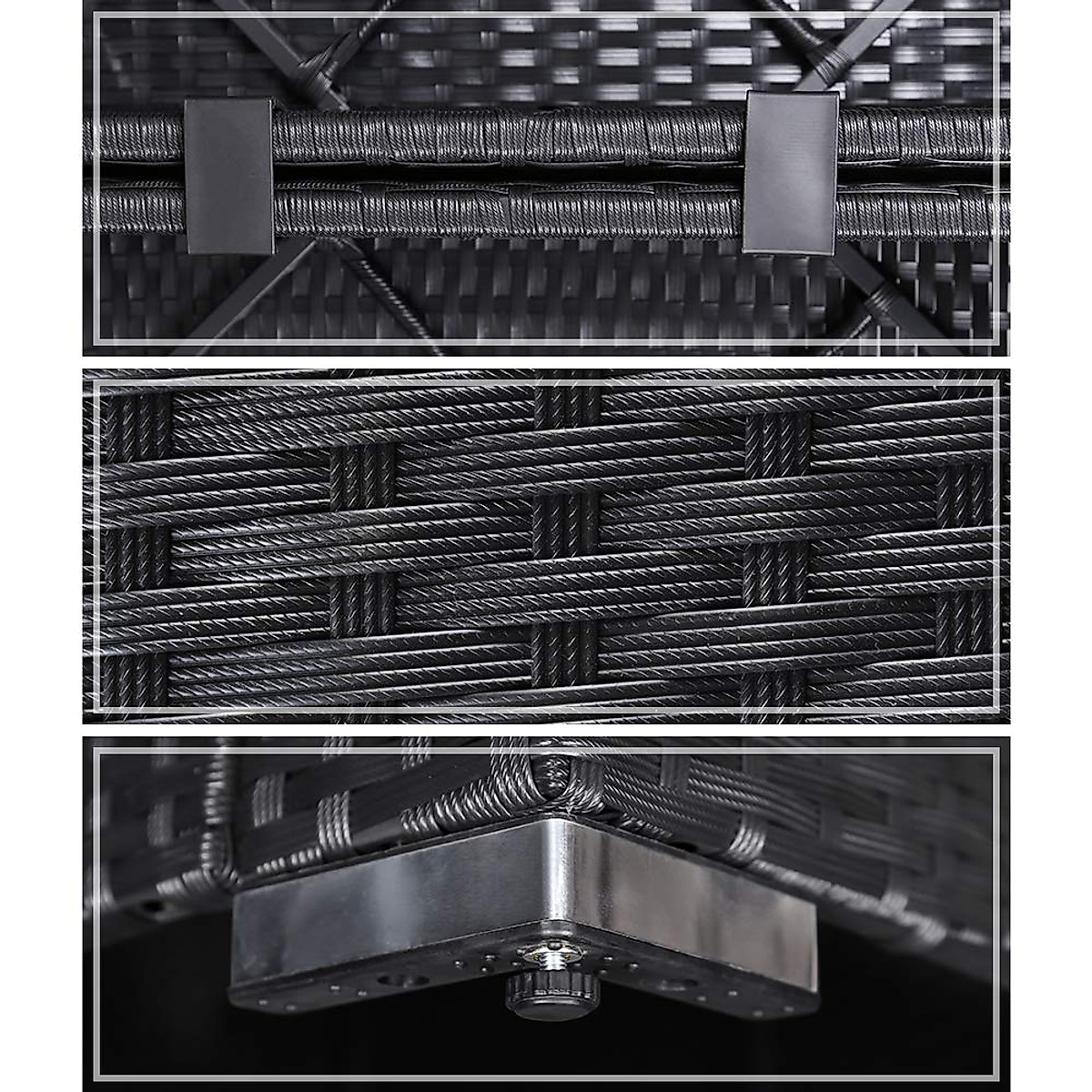 SUNVIVI OUTDOOR Patio Loveseat, 2 Piece Wicker Outdoor Sectional Couch with Removable Navy Blue Cushions, Extra Sofa Furniture