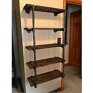 FOF FRIEND OF FAMILY (52" Tall,5 Tier, 2 pcs) Industrial Retro Wall Mount Iron Pipe Shelf Hung Bracket DIY Storage Pipe Shelving Bookshelf