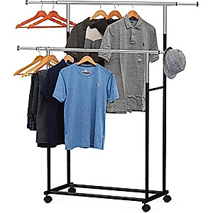 Simple Houseware Standard Double Rod Garment Rack, Black