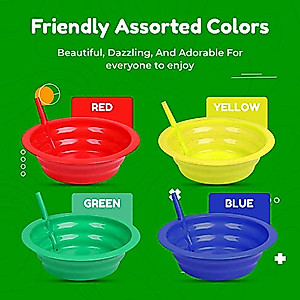 Green Direct Sippy Bowl With Straw and Spoons | 22 Ounce Plastic Cereal Bowls With Straws BPA Free Assorted Color | Built-in Straw Bowl Blue Red Green Yellow Pack of 4