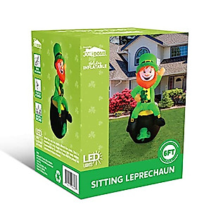 Joiedomi 6FT St Patrick Sitting Leprechaun Inflatable for Yard Garden Decorations, Indoor and Outdoor Theme Party Decor, Yard, Garden, Lawn Decor with LED Light Build-in