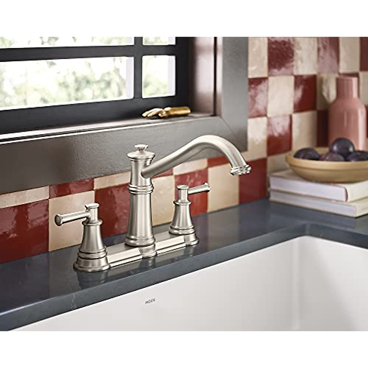 Moen 7250SRS Belfield Traditional Two Handle High Arc Kitchen Faucet, Spot Resist Stainless