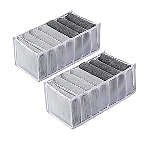BINGC 2 PCS Washable Wardrobe Clothes Organizer , 7 Grid Drawer Foldable Visible Storage Box Jeans Compartment Divider Boxes for Jean Pants Socks Bras Ties Lingerie Scarves (14.2x6.7x4.7 inch, WHITE)