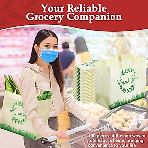 Xinnun 50 Pieces Thank You Tote Bags Bulk, Reusable Non Woven Tote Bags with Handles, Foldable Portable Fabric Tote Bag for Shopping, Grocery, Gift, Parties Boutiques Retail, 12.6 x 6.3 x 11.8 Inches