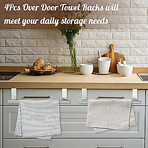 IBEQUEM 4Pcs Towel Rack for Cabinet, Stainless Steel Over Cabinet Towel Rack, Adjustable Kitchen Towel Holder, Towel Bar Holder for Universal Fit on Kitchen Bathroom Over Cabinet Cupboard (Silver)