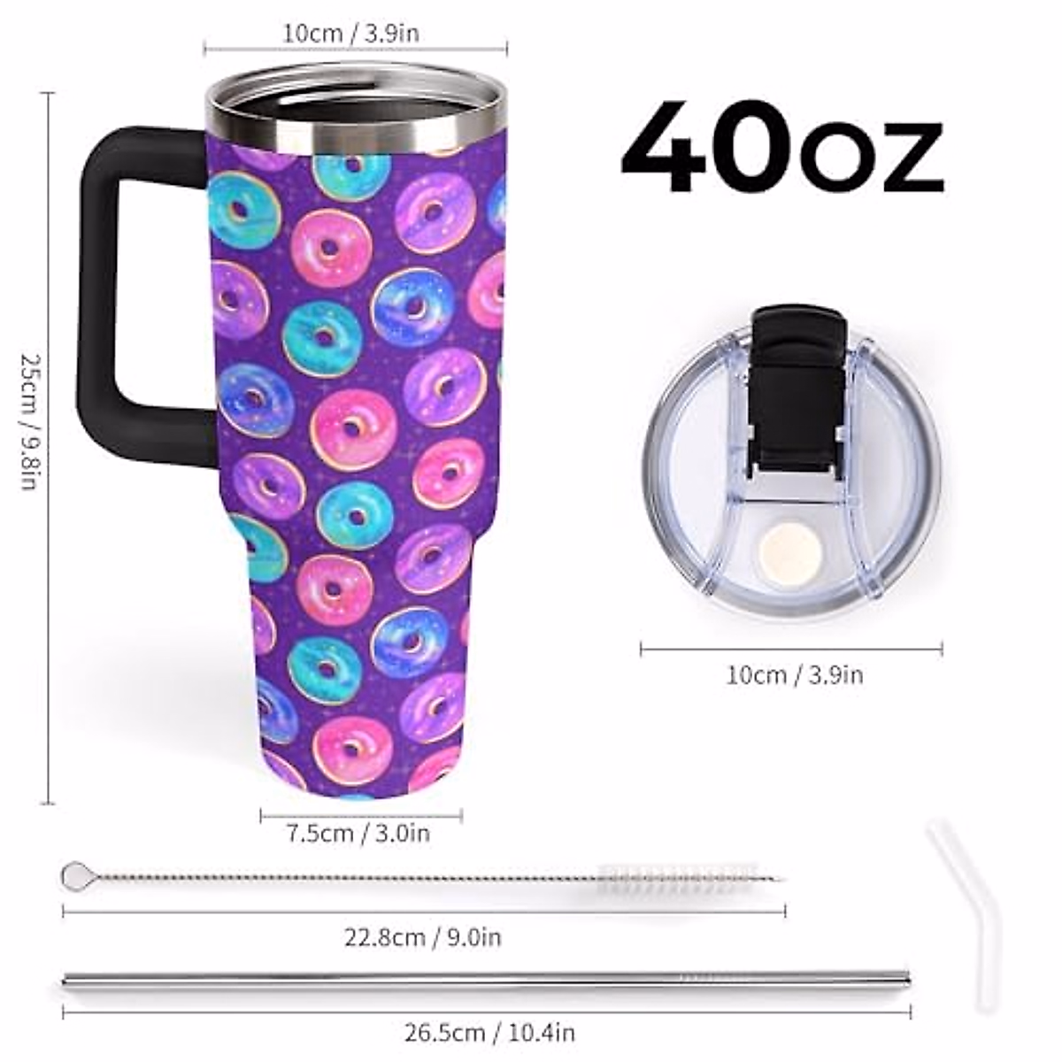 GSFHJKJW 40oz Galaxy Donuts Insulated Stainless Steel Tumbler with Handle Leakproof Water Bottles Travel Mug with Lid And Straw