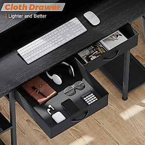 GIKPAL Computer Desk with Drawers, 47 inch Gaming Desk with Storage and Shelves, Home Office Desks with Power Strip, Black Wooden Desk