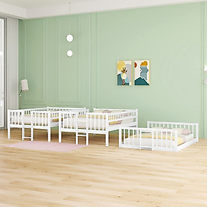 Triple Bunk Bed with Slide, Full Over Full Over Full Bunk Bed Convertible Triple Beds for Kids/Teens/Adults, White