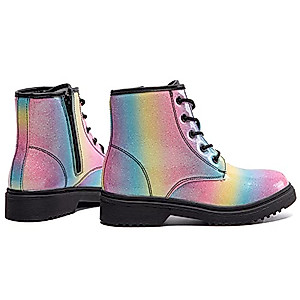 HIKLDK Girls Boots Glitter Combat Boot Winter Waterproof Side Zipper Lace-up Walking Shoes for Toddlers Little Kid szie
