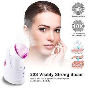 Facial Steamer Nano Ionic Face Steamer Skin Warm Mist Moisturizing Face Steamer Hot Mist Skin Moisturizing Opening Skin Pores Removing Blackhead Home SPA with Free 5 PCS Blackhead Extractor Kit
