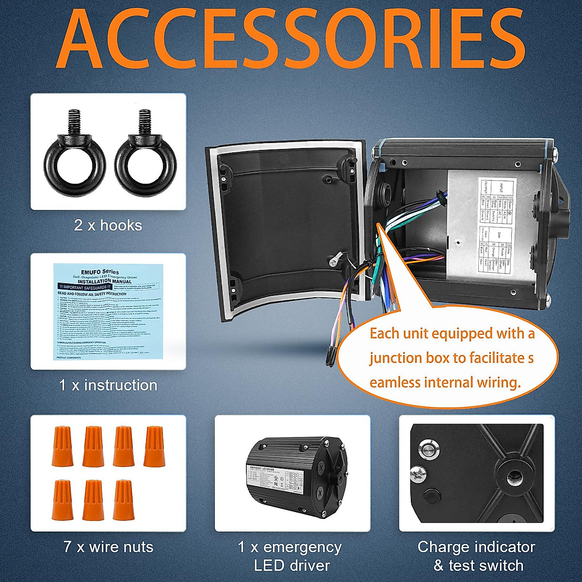 40W LED Emergency Backup Driver, Rechargeable LED Light Emergency Backup Battery for Dimmable UFO LED High Bay Light, Input AC 100-347V Output DC 170V, Emergency Time 90 Minutes, UL Listed