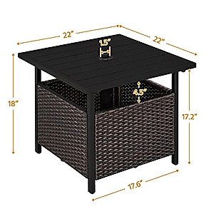 Yaheetech PE Wicker Side Table End Table Outdoor Patio Umbrella Stand All Weather Bistro Table, with 1.5" Umbrella Hole, for Garden, Pool, Deck