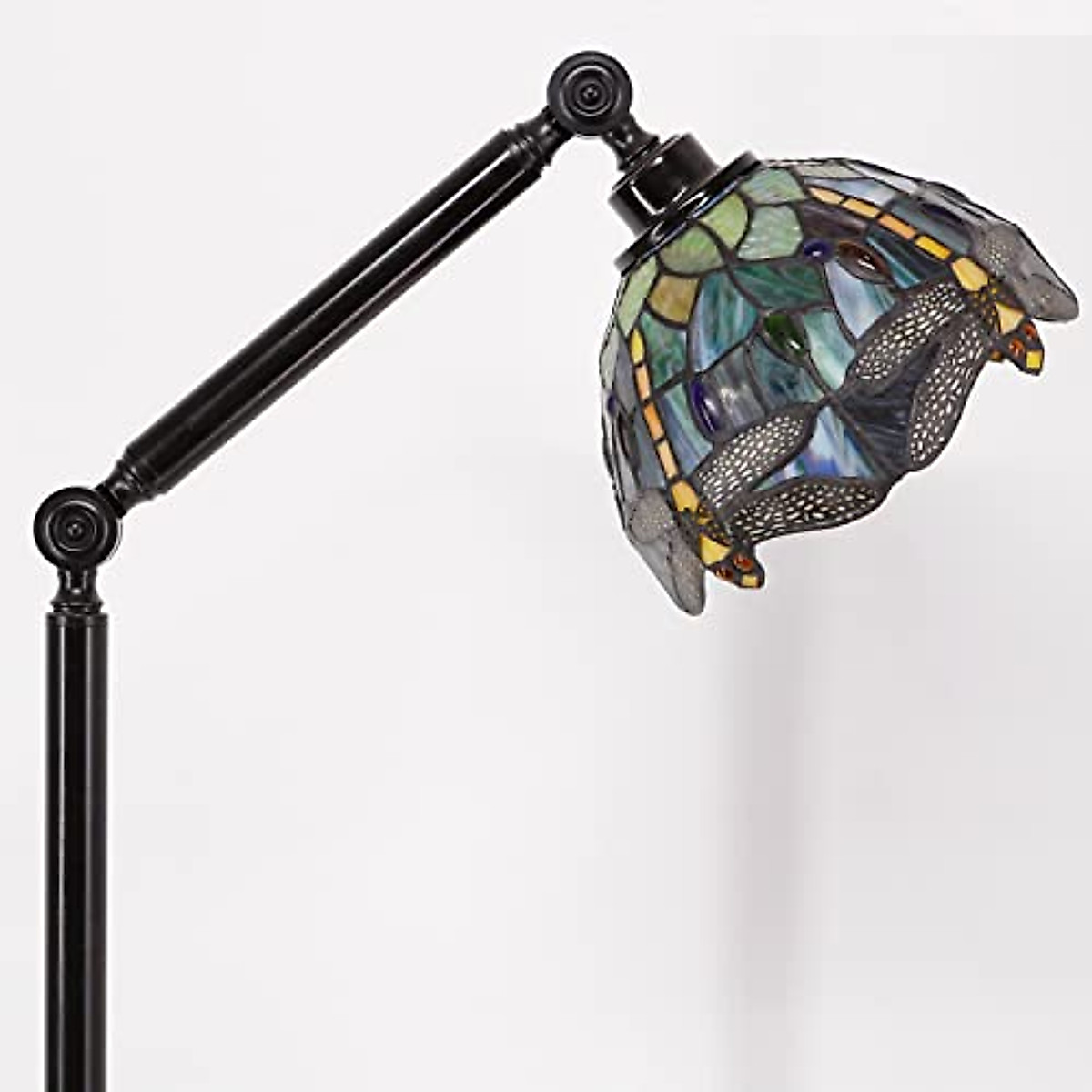ZJART Torchiere Tiffany Floor Standing Thin Pole Lamp Stained Glass Dragonfly Arched Lamp Swing Arm Angle Adjustable Gooseneck Reading Light Conner Tall Uplight 8*8*72 Inch Decor Living Room Bedroom