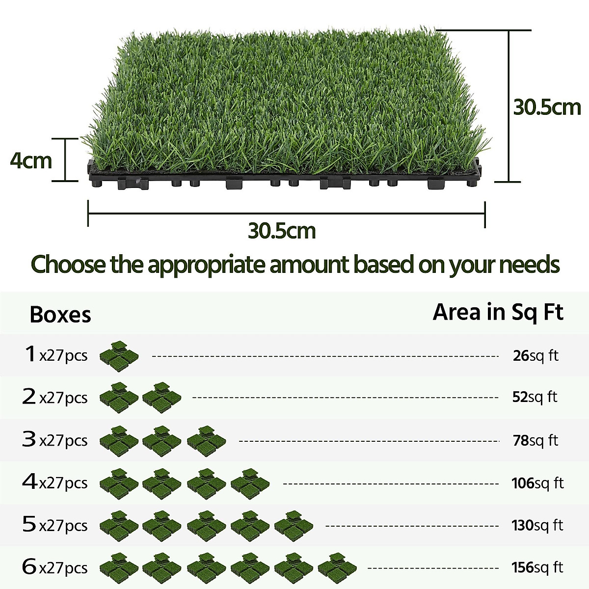 Yaheetech 12" x 12" Artificial Grass, Turf Tiles Interlocking Self-draining Grass, Fake Grass, Grass Pad for Dogs Potty, Patio, Balcony, Outdoor, Floor Decor, Pet, 27 Pack