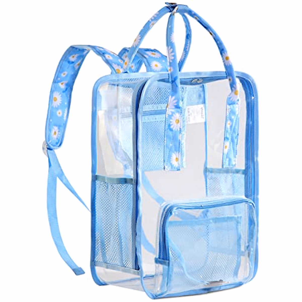 VASCHY Clear backpack for Women, Heavy Duty Transparent See Through Stadium Approved Square Backpack for Teen Girls Bookbag Schoolbag Skyblue