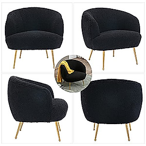 DUOMAY Modern Sherpa Accent Chair Armchair Upholstered Barrel Chair with Golden Legs Comfy Lounge Chair Single Sofa Club Chair for Living Room Bedroom Office, Black