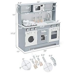 Costzon Kids Kitchen Playset, Wooden Pretend Cooking Playset w/Stove, Fridge, Microwave, Removable Sink, Water Dispenser w/Light Sound, Cabinets, Great Gift for Boys Girls