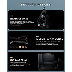 OCPTY A Pair of Towing Mirrors Replacement Fit For 2007-13 for Chevy Avalanche 1500 Suburban 1500 2500 Tahoe for GMC Yukon Pickup Tow Mirrors Power Adjusted Heated LED Turn Signal Black