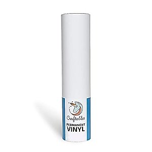 Craftables White Vinyl Roll - Permanent, Adhesive, Glossy & Waterproof | 12 inch X 10ft | for Crafts, Cricut, Silhouette, EXpressions, Cameo, Decal, Signs, Stickers