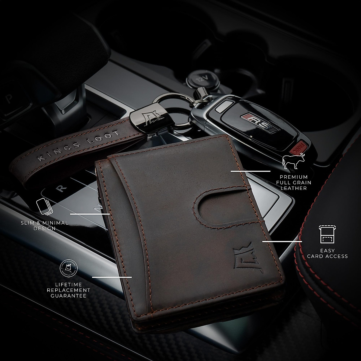 Kings Loot Money Clip Custom Wallets for Men Slim | Leather Engraved Wallet for Men Customized w/Money Clip | Personalized Wallet for Men Slim Minimalist | Mens RFID Blocking Wallet (Brown)