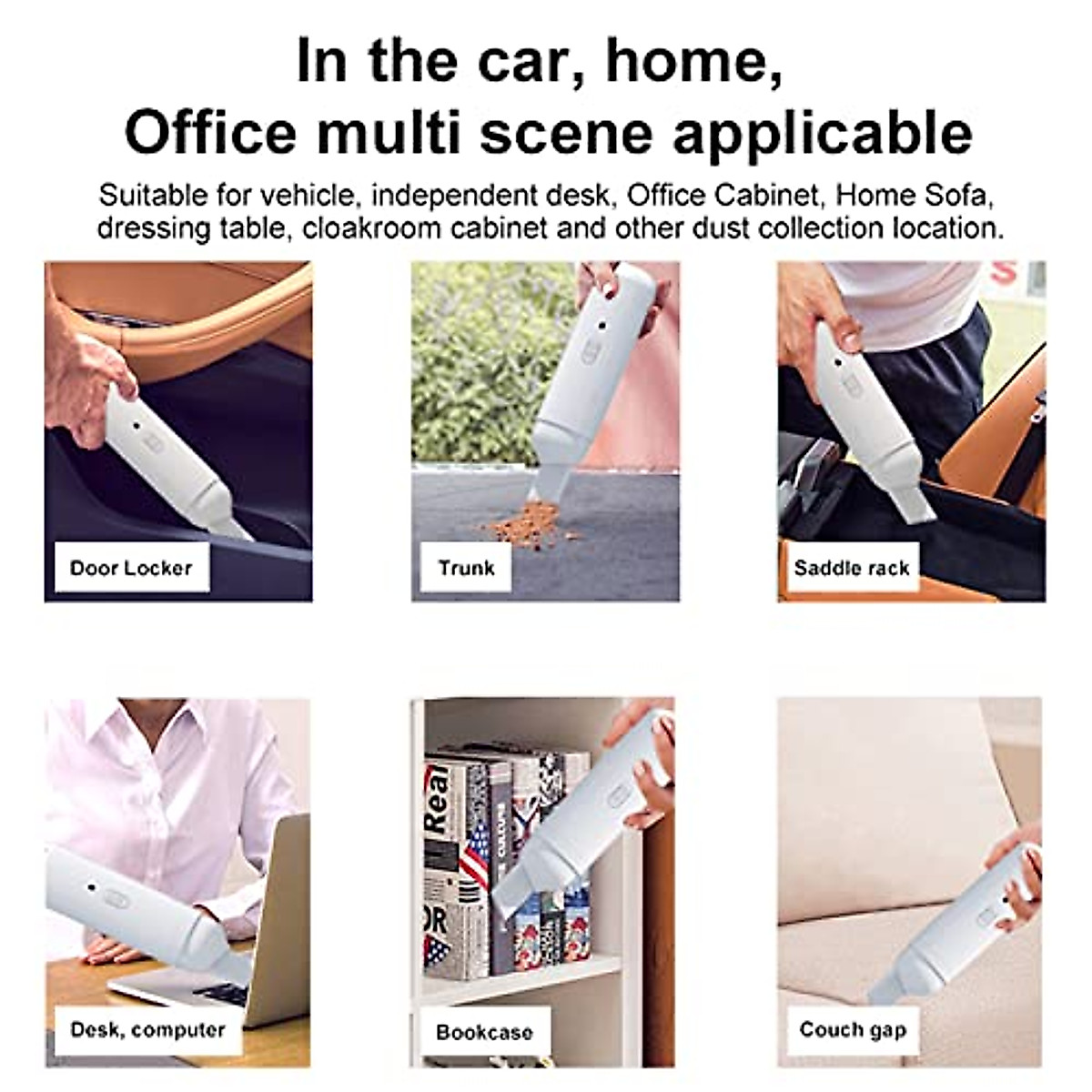 BIWASE Mini Protable Car Vacuum Cordless,Handheld Vacuum for Quick Cleaning,USB Charging,Quick Car Vacuum Cleaner for Pet Hair, Home,Office and Car Cleaning(White)