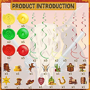 36Pcs West Cowboy Themed Party Hanging Swirl Wild Western Birthday Decor Cowboy Themed Party Swirls Streamers Supplies for Boys Baby Shower Ceiling Decorations