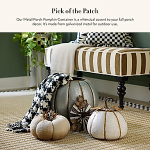 MACKENZIE-CHILDS Porch Decor Metal Pumpkin Container, Halloween Metal Container Home Decor with Lid, Large