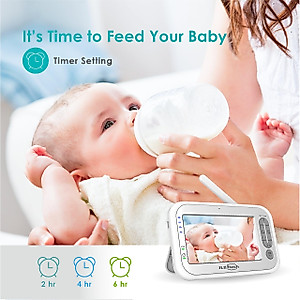 JLB7tech 5" Large Split Screen Video Baby Monitor with 2 Camera - Large Screen,Portable,Long Range,No WiFi,Auto Night Vision,Timer Setting,Lullabies,Power Saving Voice Activation,3000mAh Battery