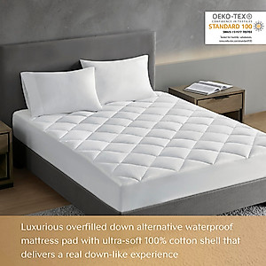Croscill King Mattress Pad Cotton Bed Protector Waterproof Mattress Pad, Diamond Quilted Cover, Overfilled, Breathable Mattress Topper, Fitted Pocket Fits Up to 18", Easy Care, King, White