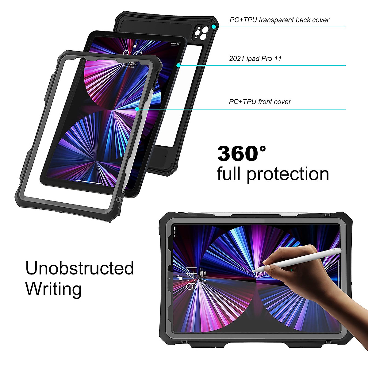 ShellBox Case New iPad Pro 11 inch 2022&2021&2020 Waterproof Case, Full-Body Heavy Duty Shockproof Protective Cover with Kickstand Built-in Screen Protector Pencil Holder Shoulder Strap