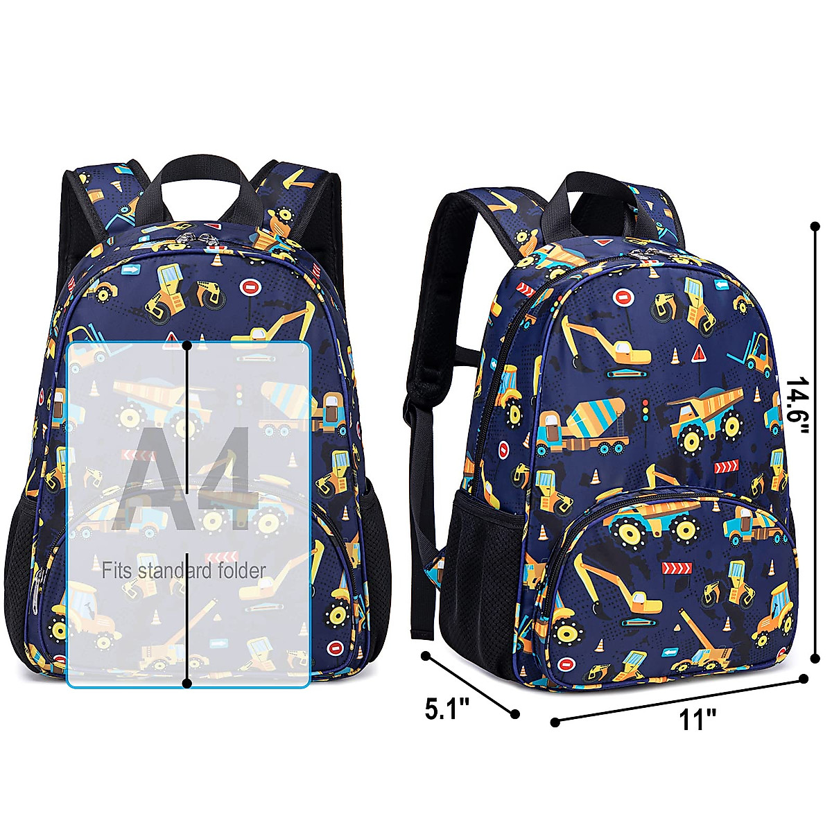 Backpack for Kids Boys Girls Preschool Kindergarten Bookbag Set with Lunch Box Truck Toddler School Bag, navy Blue