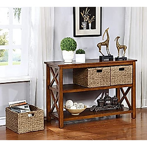 eHemco Rectangular Water Hyacinth Wicker Storage Baskets with Iron Wire Frame, Natural, Set of 4