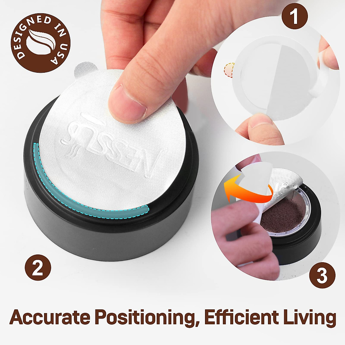 Nessus Vertuo Reusable Pods Kit, 50 Pcs [ALSeal EZ FIT] Aluminum Foil Seals for Nespresso Capsules Vertuoline, Holder and Brush, Fits for Refillable Vertuo Pods(Pods Not Included)