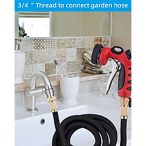 Hibbent 2 in 1 Faucet Aerator with Adapter, Connect to Garden Hose/Other 3/4 Inch Thread Hose, Big Angle Swivel Kitchen Sink Faucet Aerator with Movable Lid to Cover the Thread-Polished Chrome